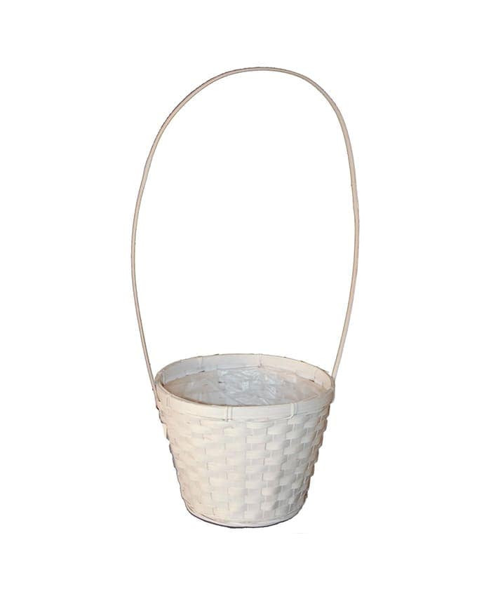 Cachepot vimini bamboo bianco con manico alto per piante vaso 20 cm | C & R