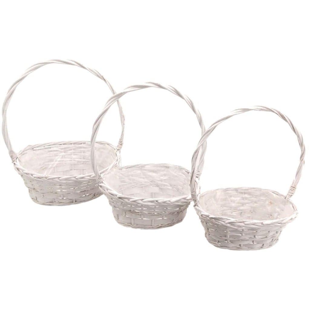 Serie 3 ceste vimini ovali manico alto intrecciato misure 25-30-36 cm ...